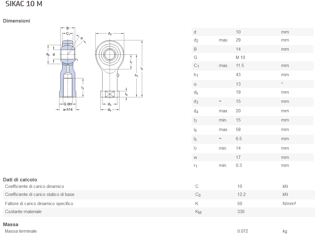 Terminale SIKAC 10 M SKF 10x29x58 Peso 0,0792